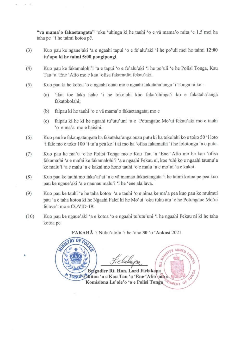 Ngaahi Fekau Fakangatangata Fakafonua kihe COVID-19 – Ko e 'Ofisi 'o e ...